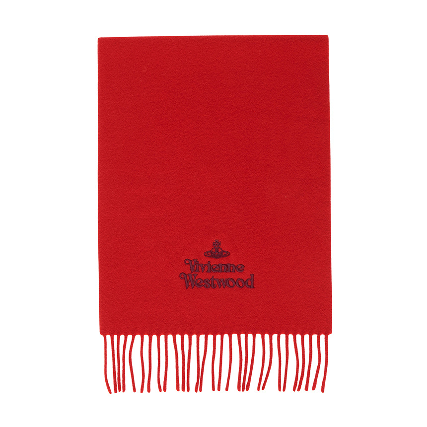 VIVIENNE WESTWOOD Vivienne Westwood Logo Embroidered Fringed Scarf