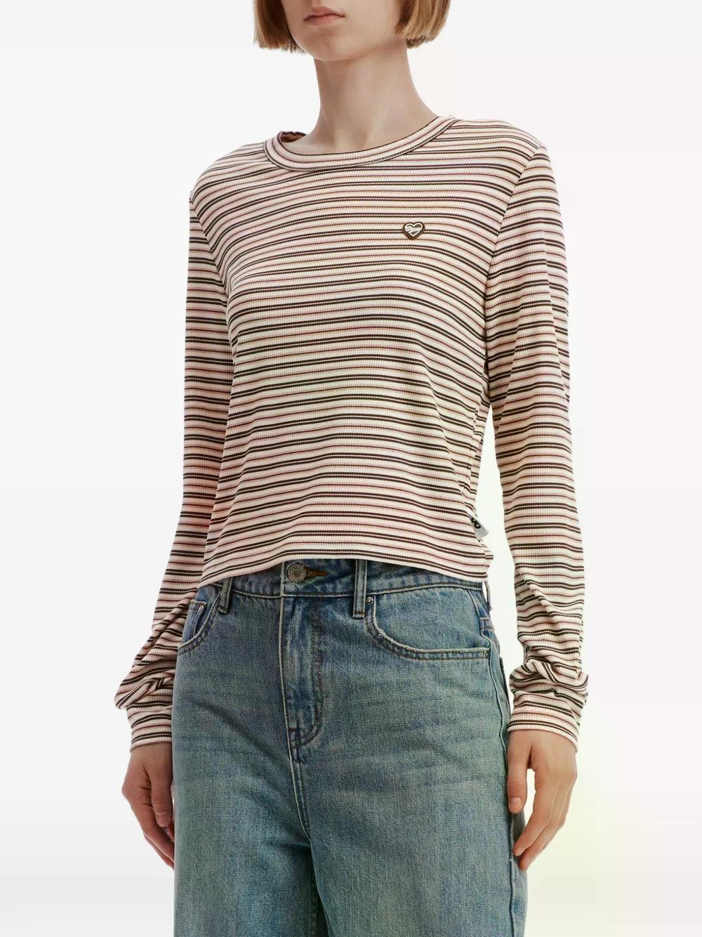 CHOCOOLATE CHOCOOLATE Striped Heart-Patch Long-Sleeve T-Shirt