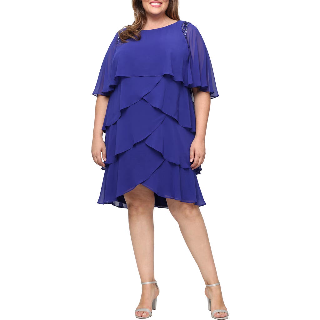 SL FASHIONS SL FASHIONS Beaded Cape Overlay Cocktail Dress
