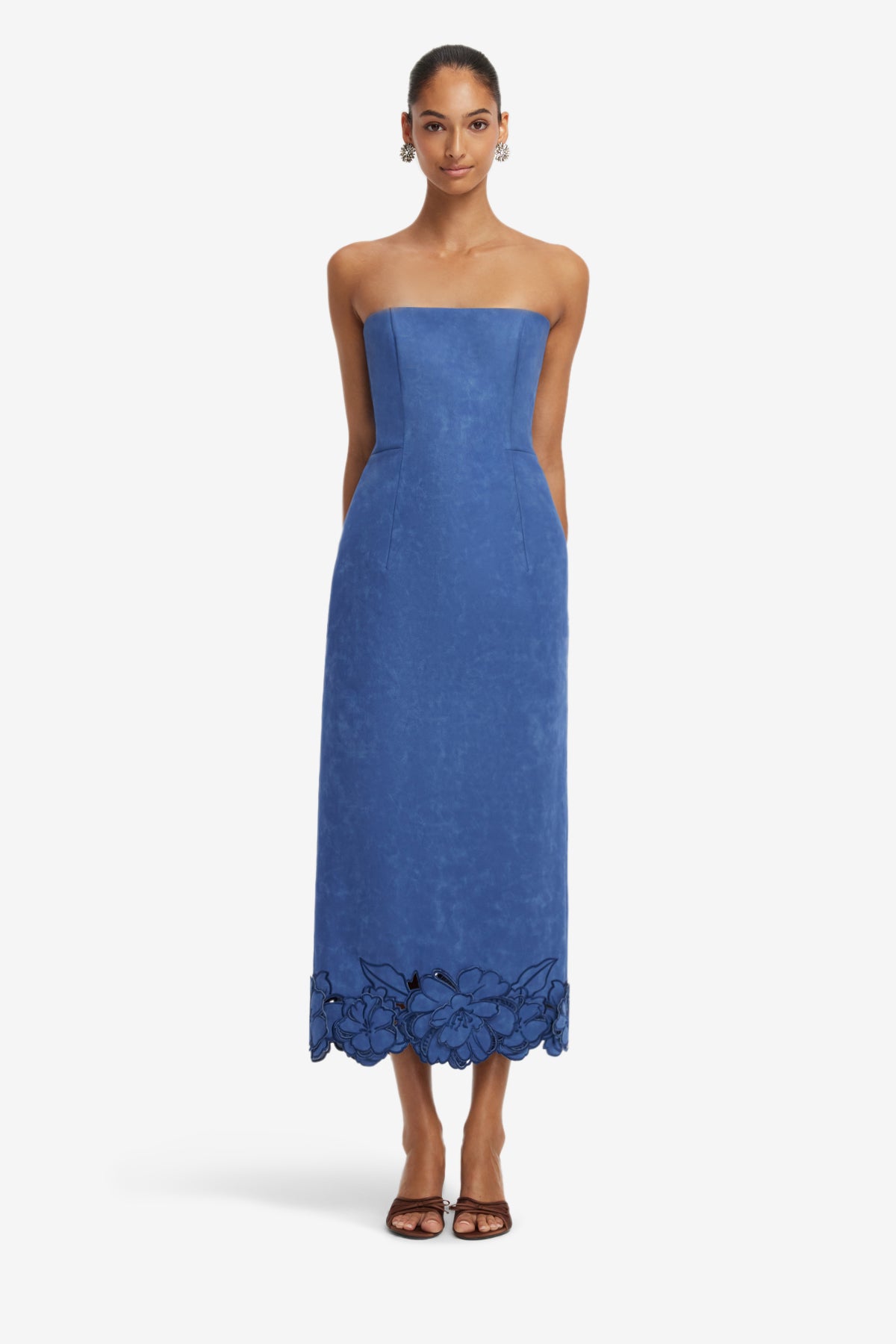 LEO LIN Leo Lin Rayna Appliqué Vegan Suede Bustier Maxi Dress