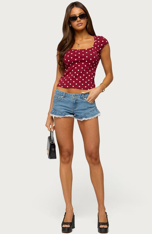 EDIKTED Edikted Ruffle Lace Denim Micro Shorts