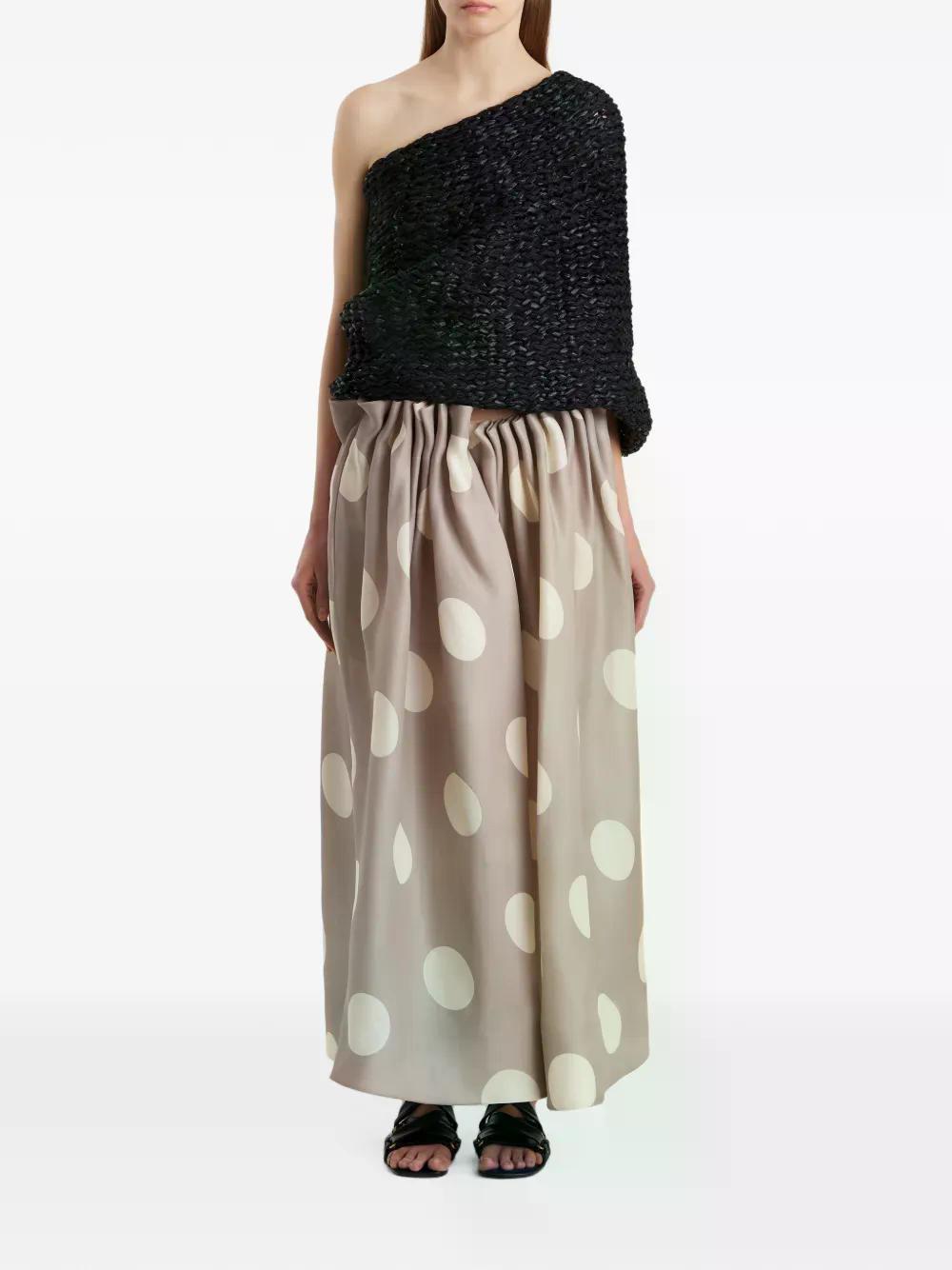 KHAITE Polka-Dot Gathered Midi Skirt