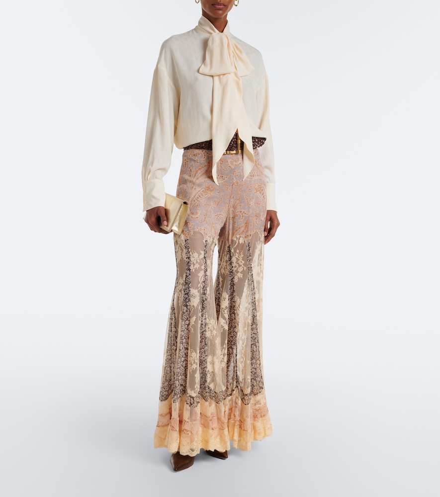 ZIMMERMANN Zimmermann Valiant Paneled Silk and Lace Flared Pants