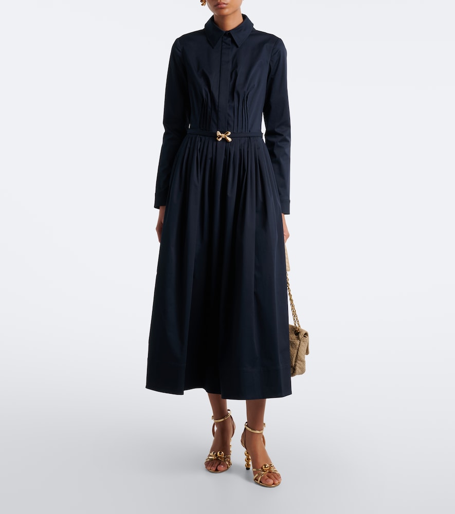 OSCAR DE LA RENTA Oscar de la Renta Belted Embellished Cotton Shirt Dress