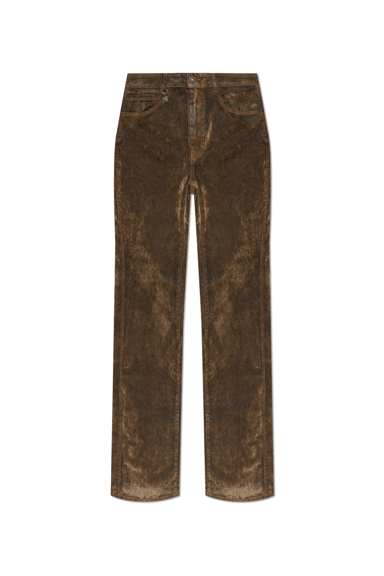 AMIRI Amiri Wide-Leg Bootcut Jeans in Brown with Distressed Texture