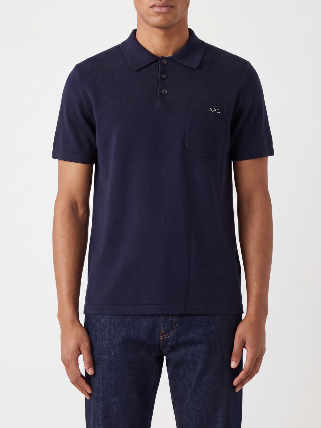 A.P.C. pure virgin wool short-sleeved polo shirt with patch pocket