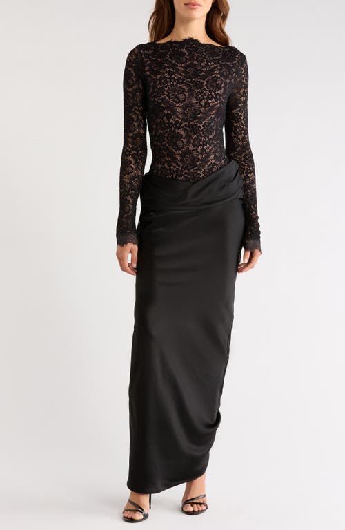 HOUSE OF CB HOUSE OF CB Yasmeen Long Sleeve Lace Bodysuit and Satin Skirt Set