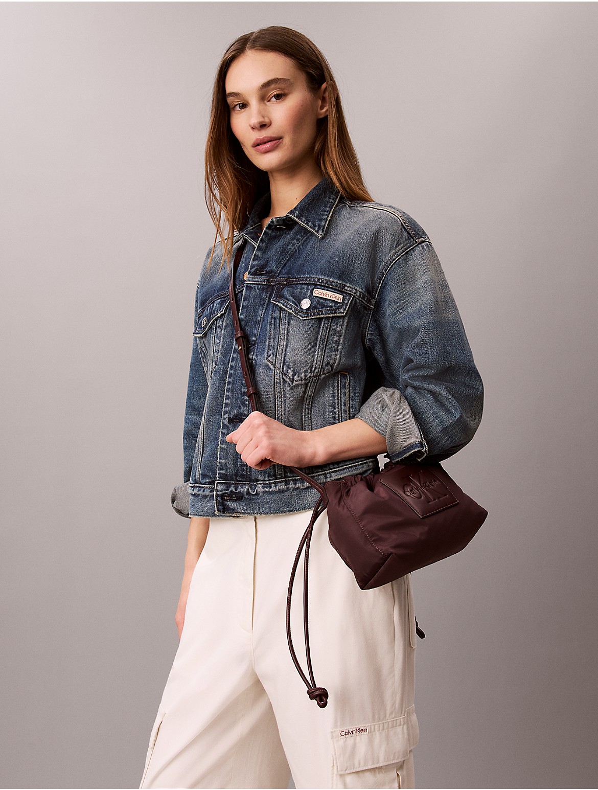 CALVIN KLEIN Calvin Klein Nylon Monologo Crossbody Bag with Drawstring Closure