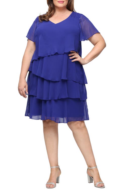 SL FASHIONS Beaded Tiered Chiffon Dress