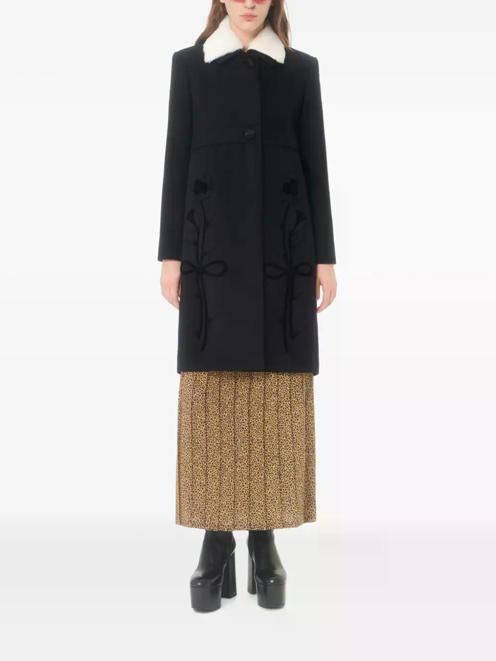 VALENTINO Valentino Garavani Embroidered Black Wool Coat with Detachable Collar