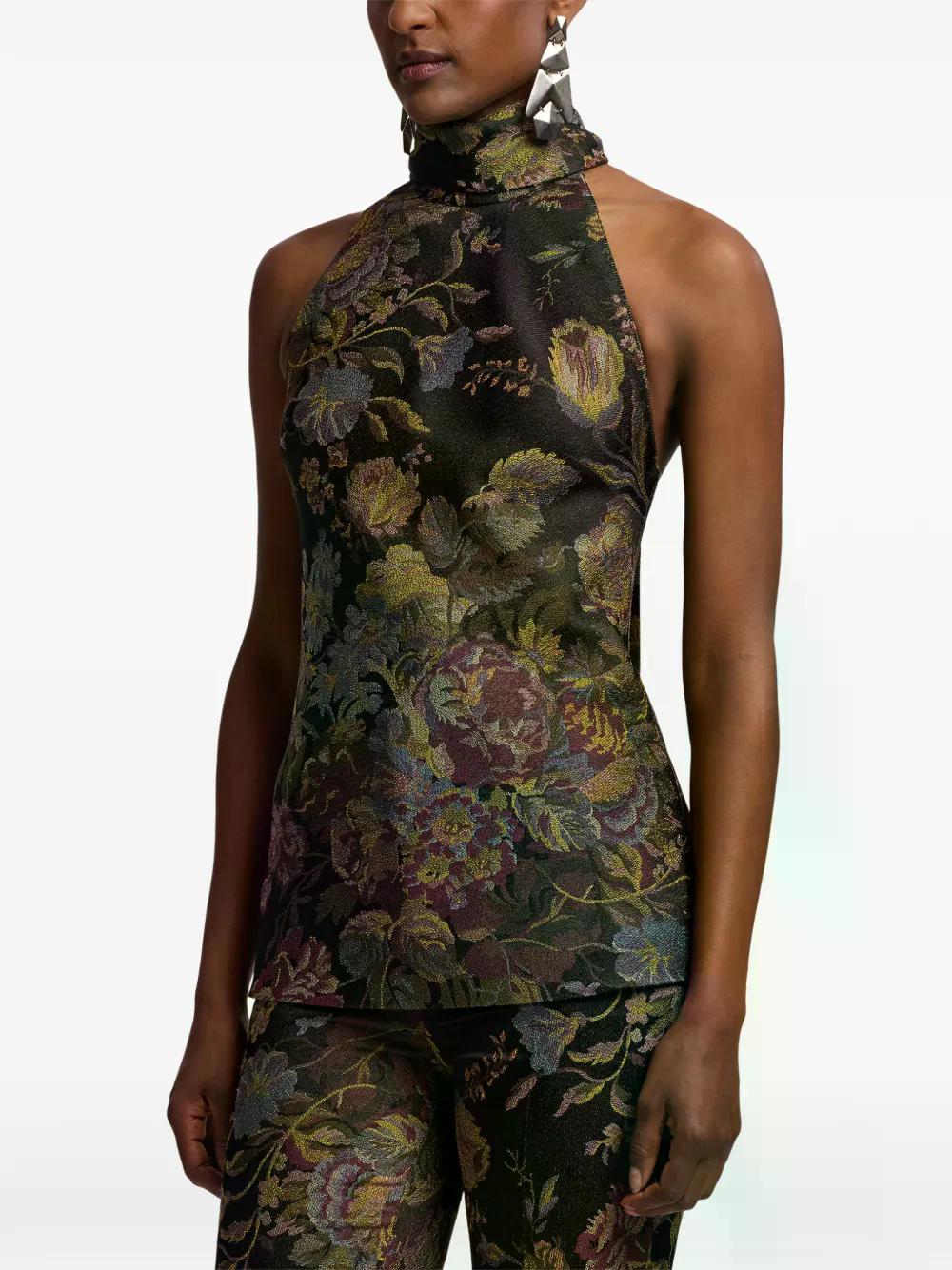 RALPH LAUREN Ralph Lauren Collection Floral Print Silk-Blend Jacquard Halterneck Top