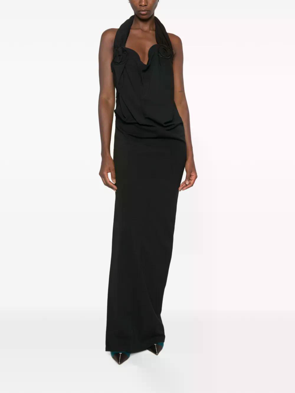 MAGDA BUTRYM Magda Butrym Black Rosette Detail Draped Maxi Dress