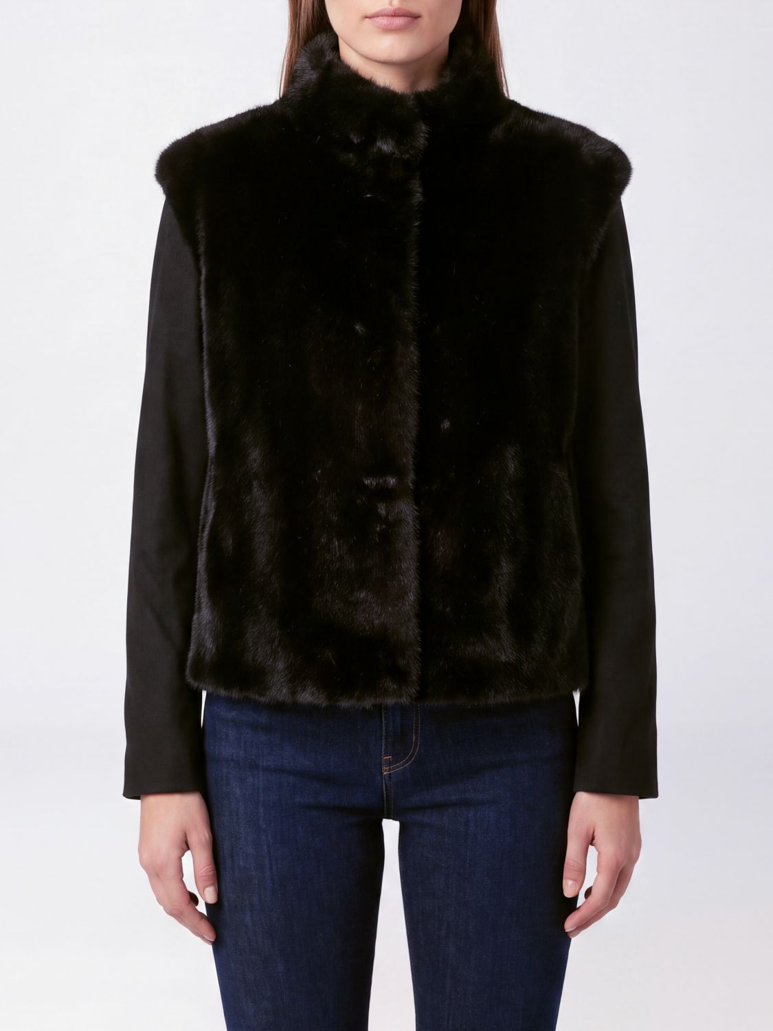 HERNO Herno High Neck Faux Fur Jacket with Concealed Closure