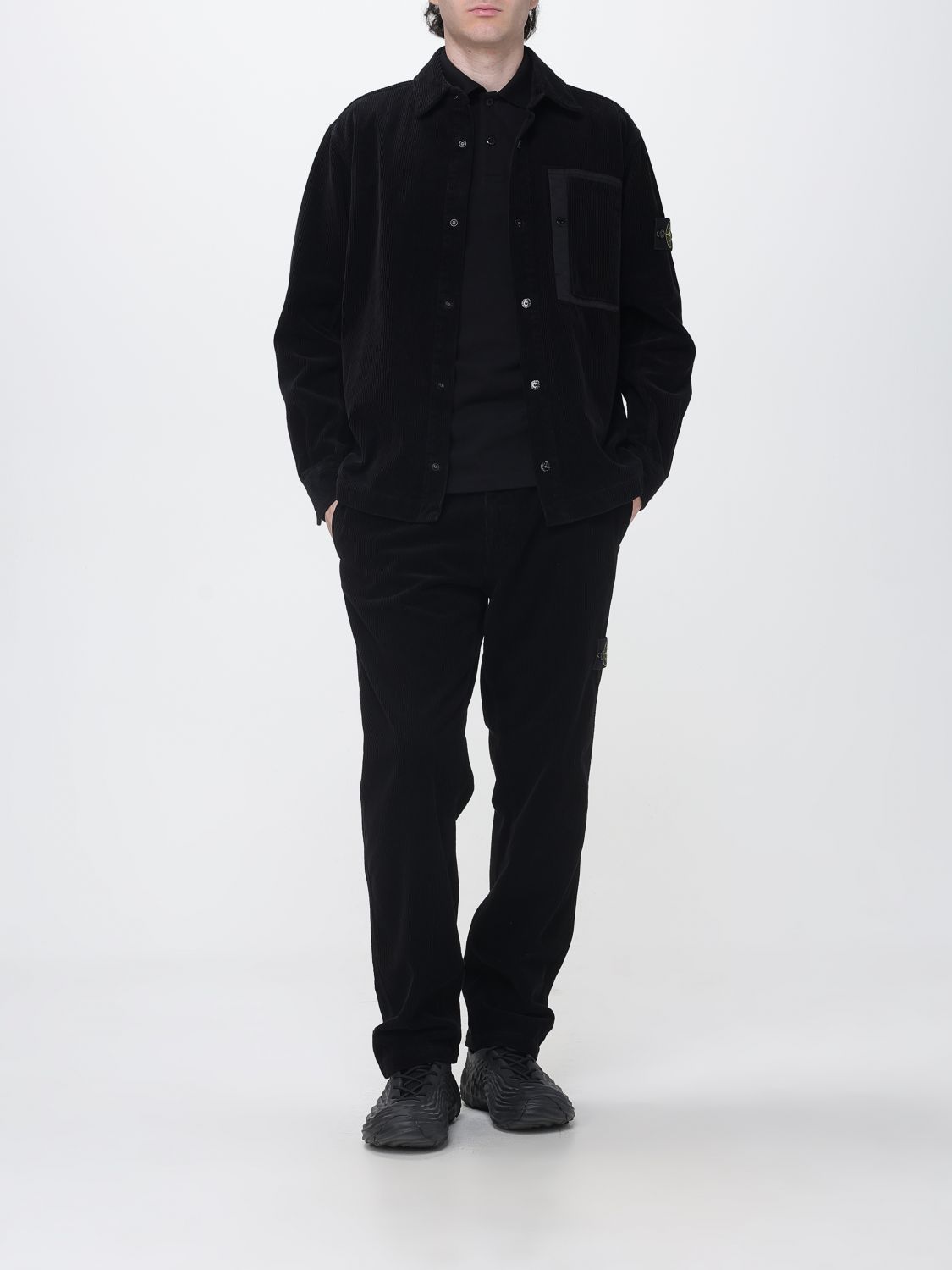 STONE ISLAND velvet shirt jacket with compass logo