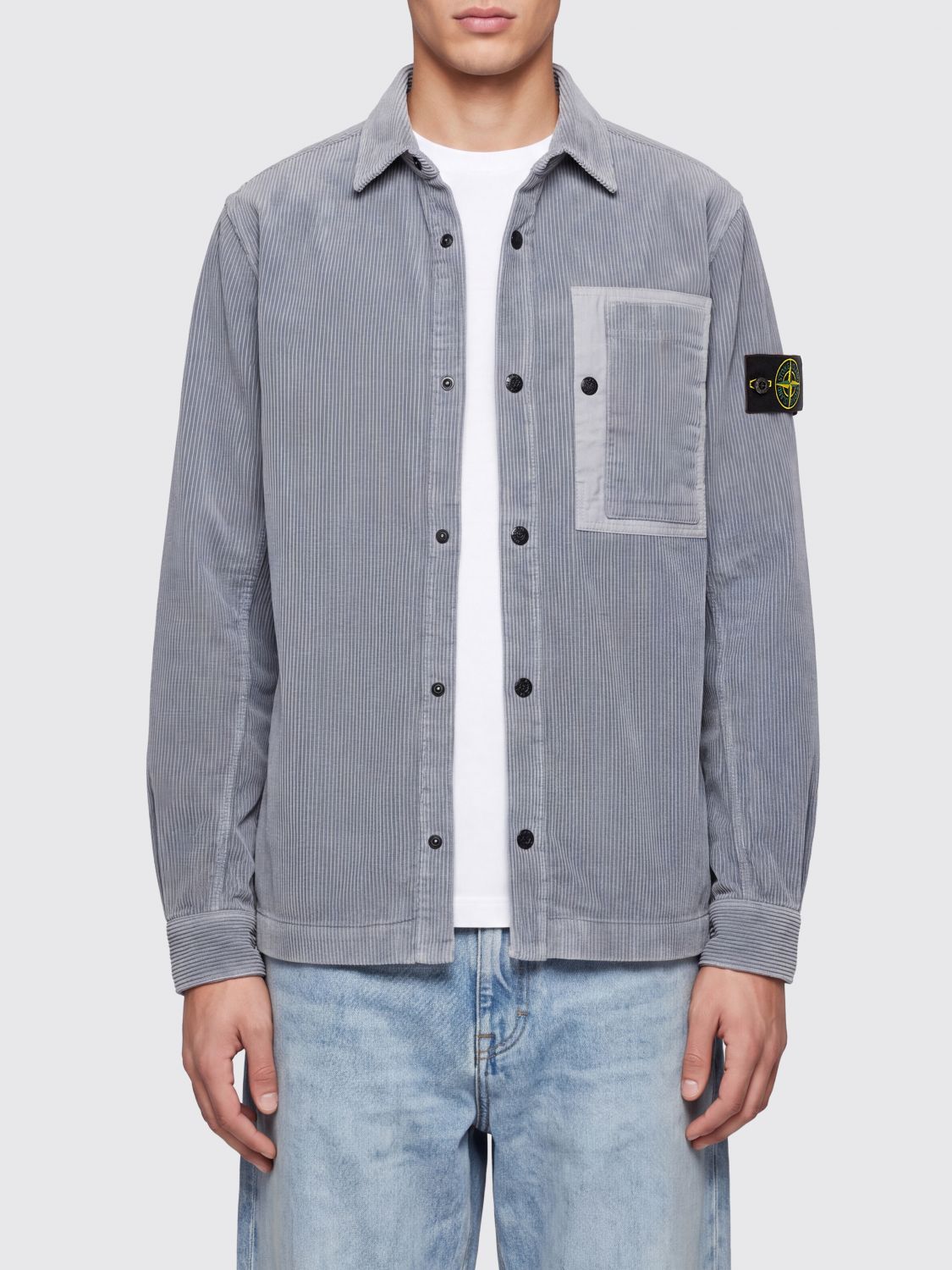 STONE ISLAND velvet shirt jacket with compass logo