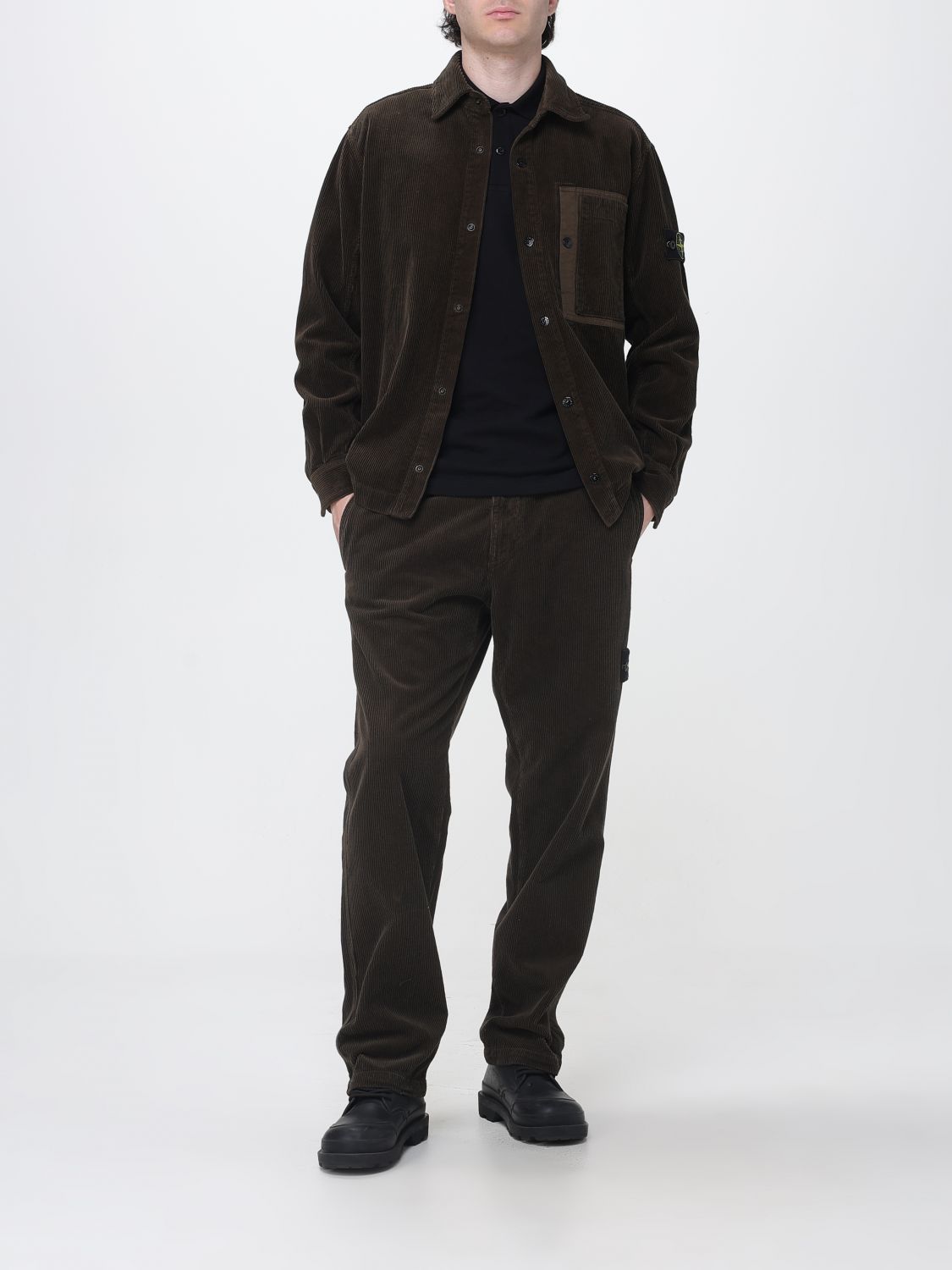 STONE ISLAND velvet shirt jacket with compass logo