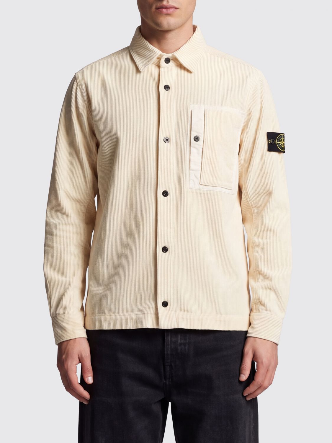 STONE ISLAND velvet shirt jacket with compass logo