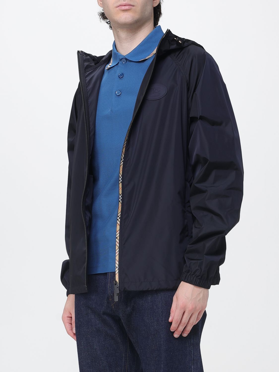 BURBERRY Burberry Lightweight Nylon Hooded Windbreaker Jacket with EKD Logo