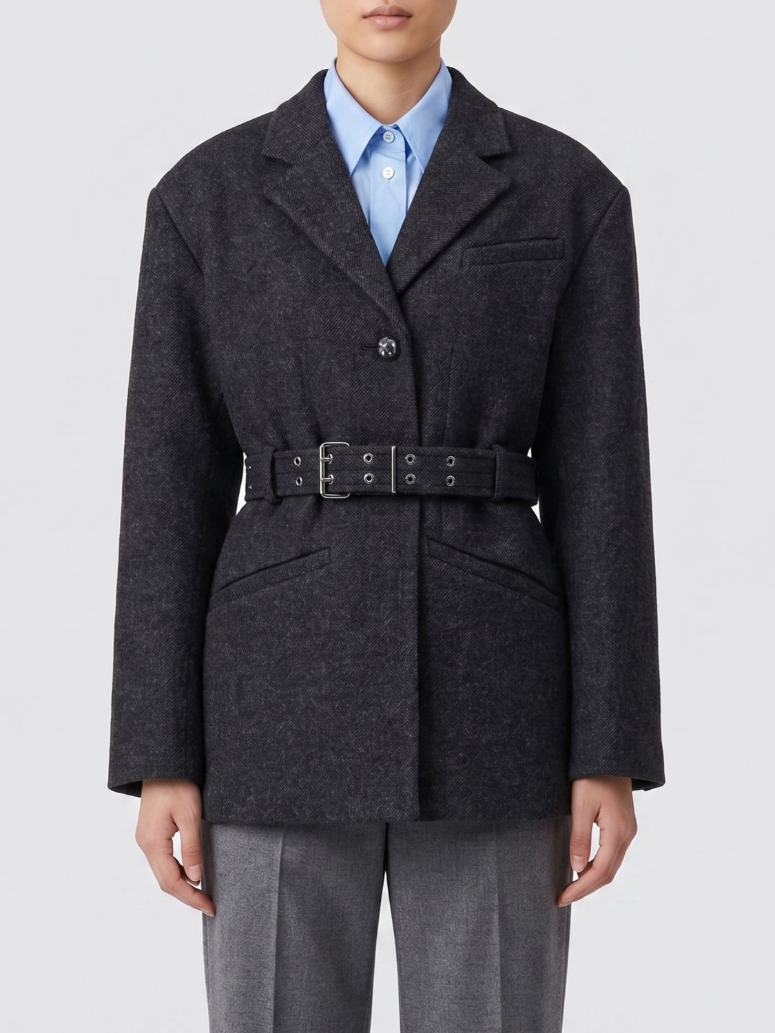 GANNI Ganni Belted Wool and Cashmere Short Coat