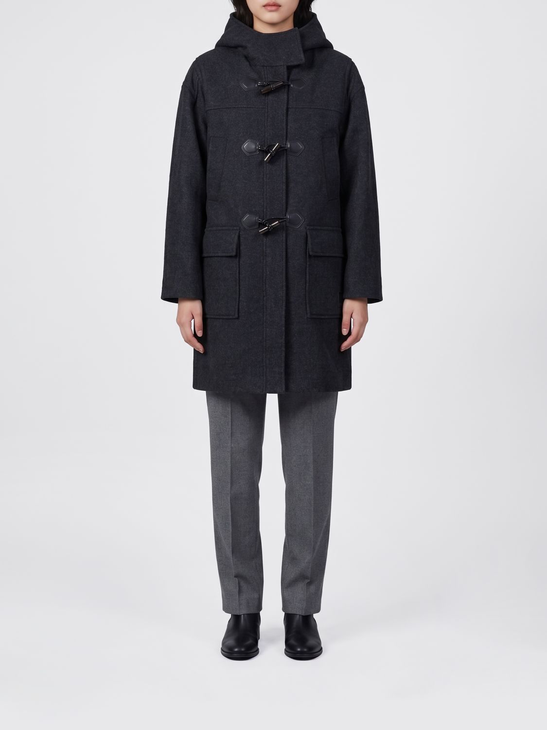 GANNI Ganni Long Hooded Wool and Cashmere Blend Duffle Coat
