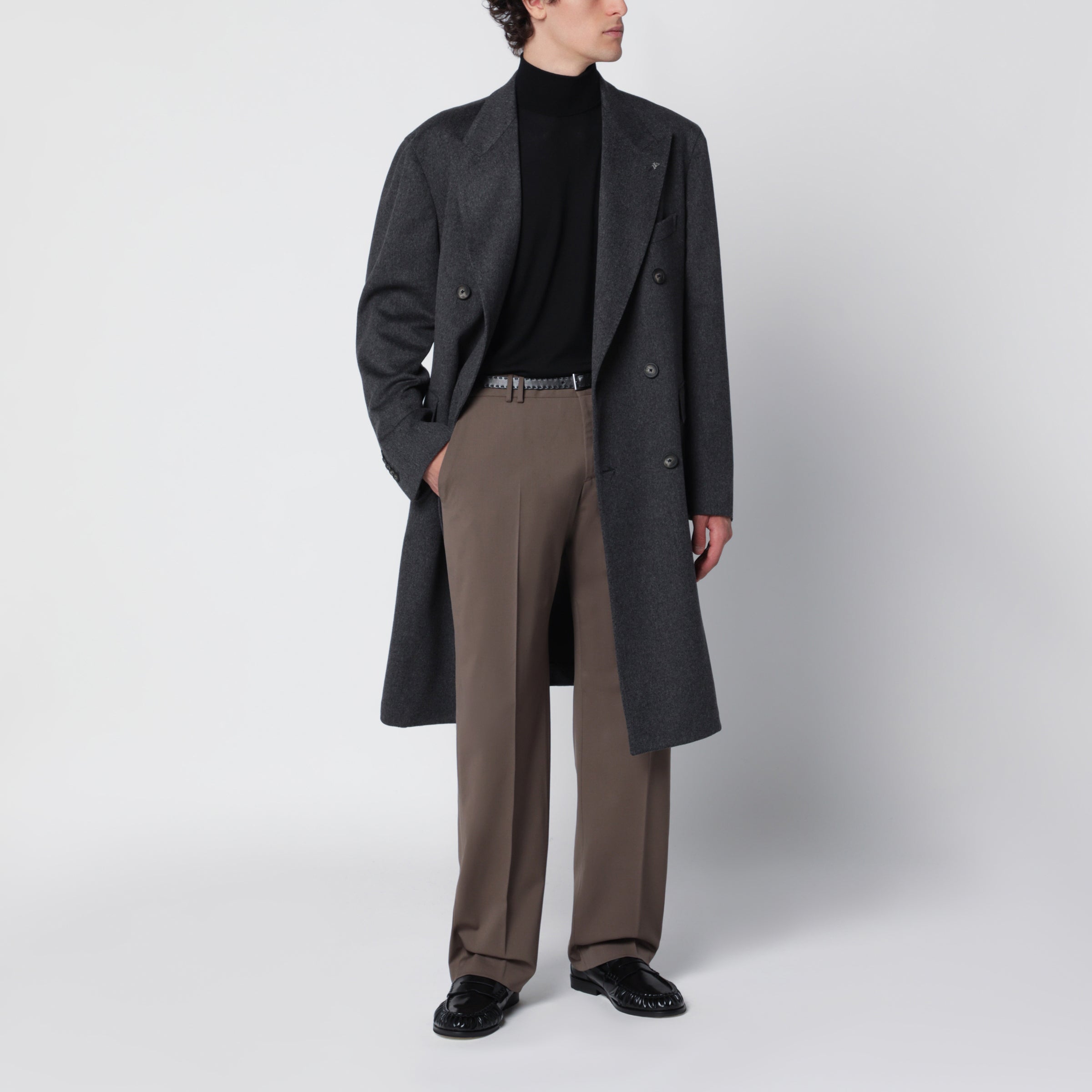 TAGLIATORE Anthracite Double-Breasted Wool Coat