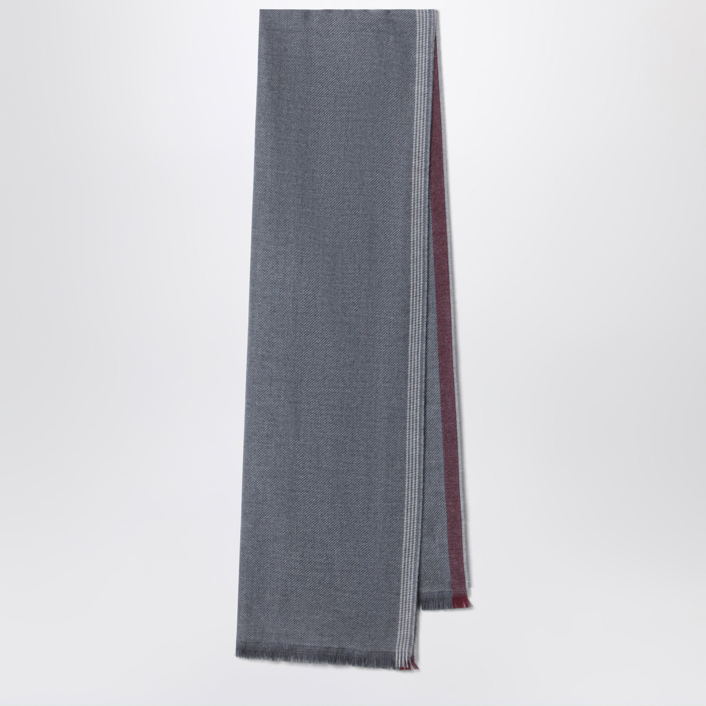 BRUNELLO CUCINELLI Dark grey/burgundy/sand scarf in wool and cashmere