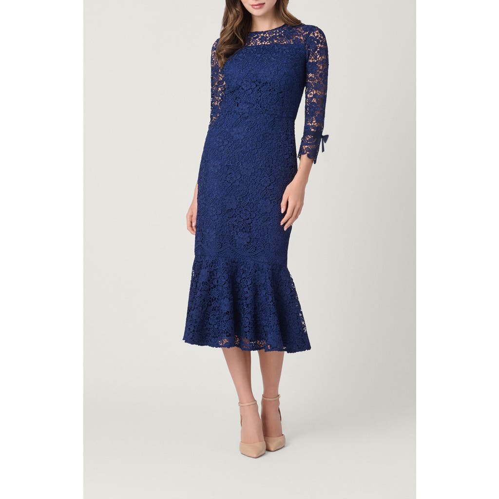 SHOSHANNA Shoshanna Floral Lace Midi Dress with Ribbon Bows