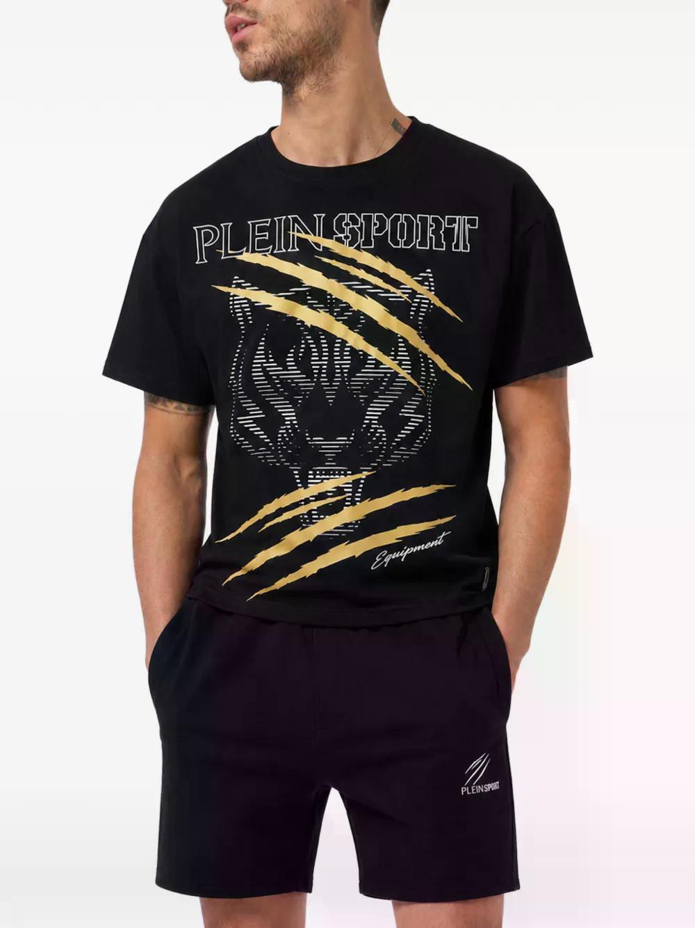 PLEIN SPORT tiger-print logo-print t-shirt