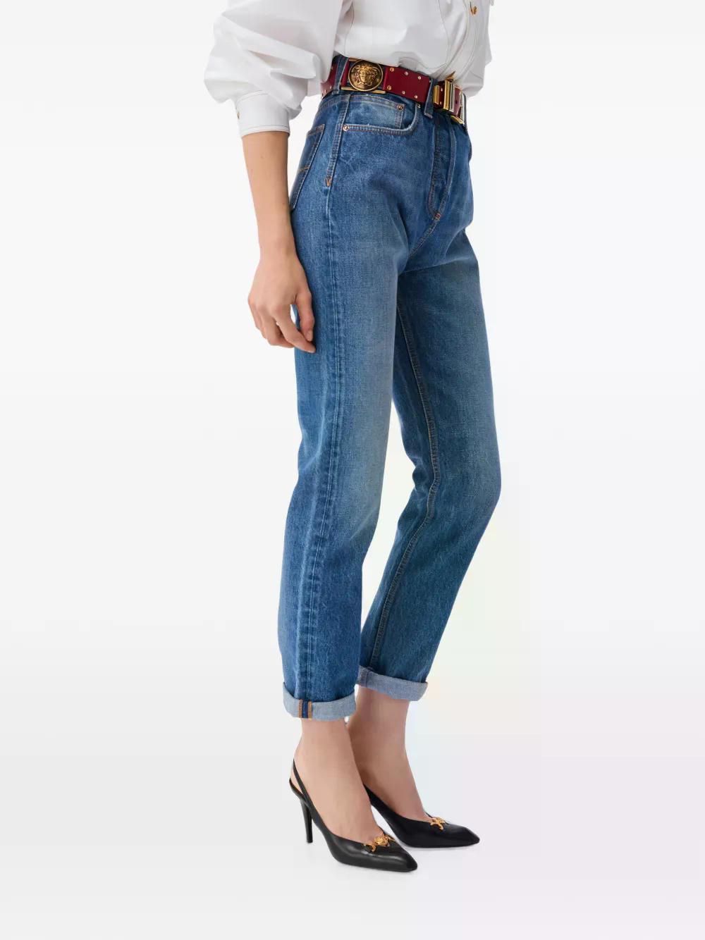 VERSACE Versace High-Waist Straight Leg Jeans with Medusa Hardware