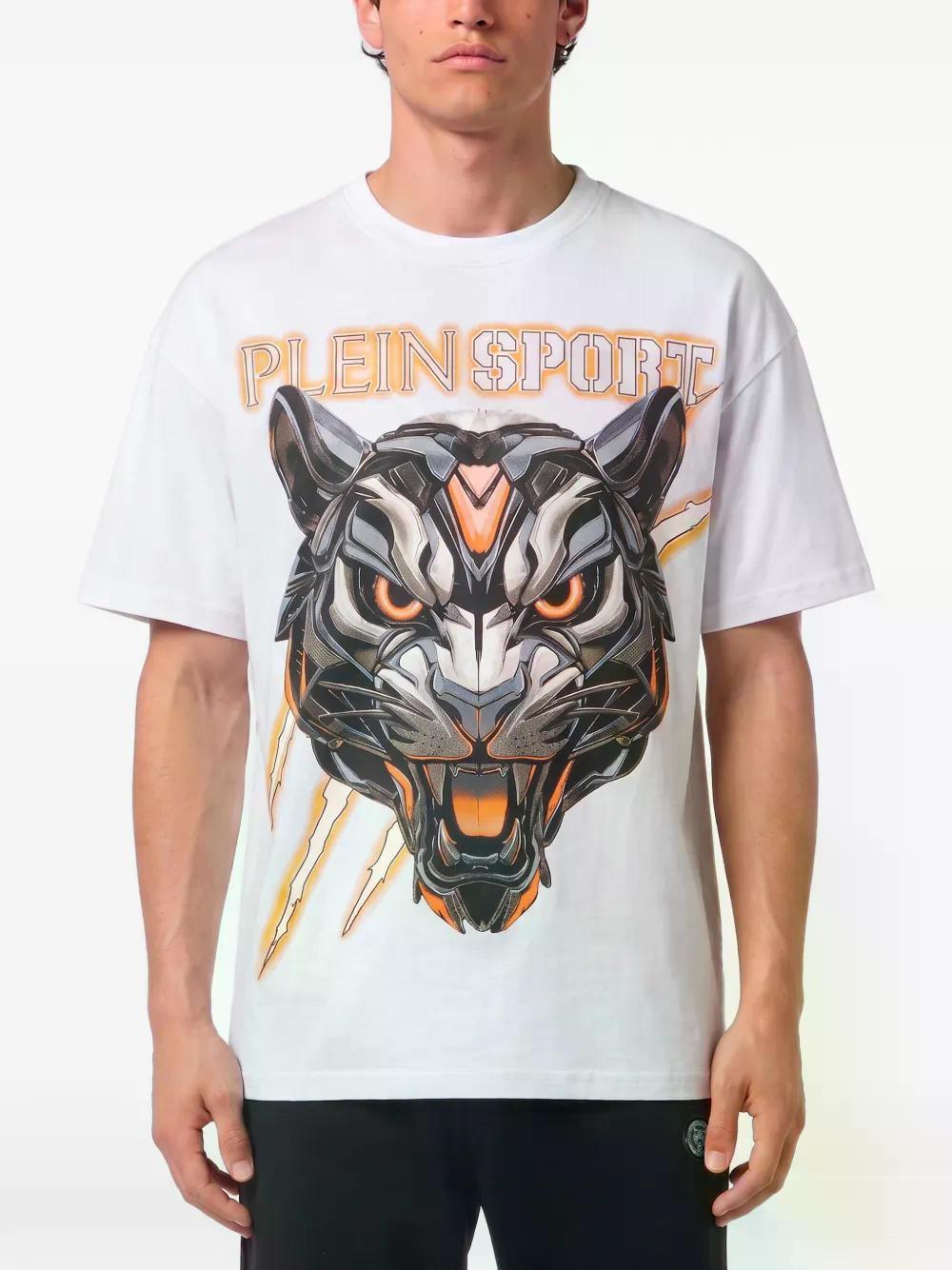 PLEIN SPORT tiger-print logo-print t-shirt