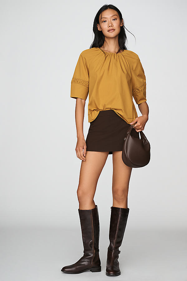 MAEVE Maeve 100% Cotton Smocked Yoke Puff Sleeve Blouse