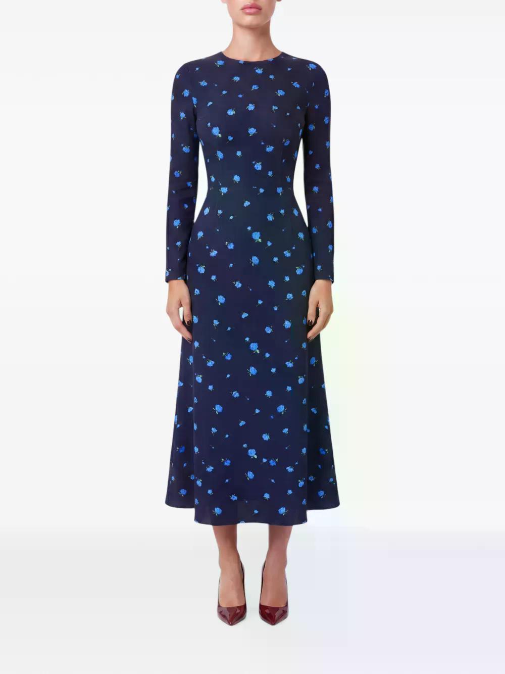 POST MERIDIEM POST MERIDIEM Floral Print Long Sleeve Midi Dress