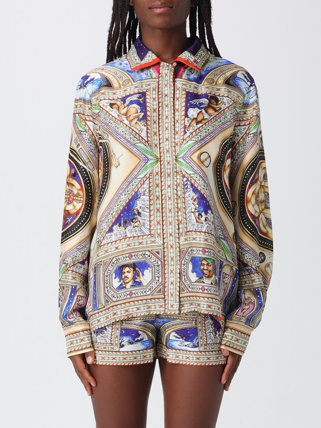 CASABLANCA Casablanca Long-Sleeved Graphic Print Silk Shirt