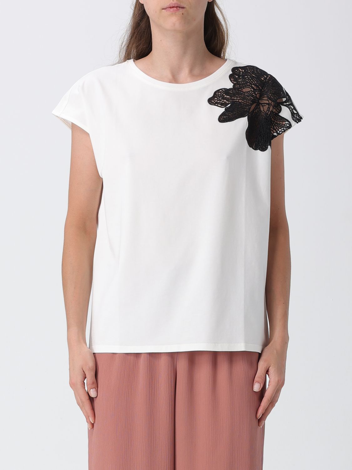 PATRIZIA PEPE Patrizia Pepe White T-Shirt with Lace Appliqué