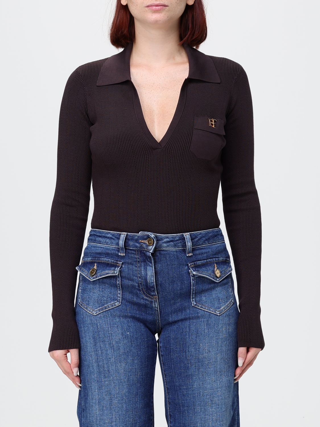 ELISABETTA FRANCHI Elisabetta Franchi Long-Sleeve Bodysuit with Ruffles