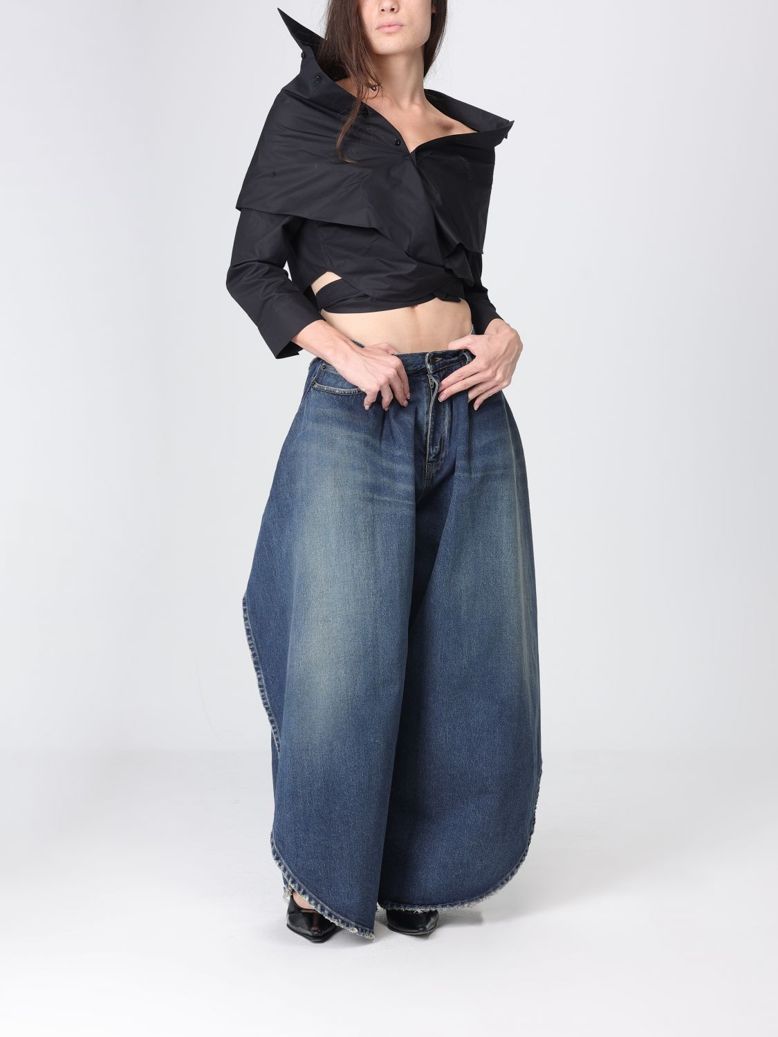 BALENCIAGA Balenciaga Cropped Ruched Cotton Long-Sleeved Shirt