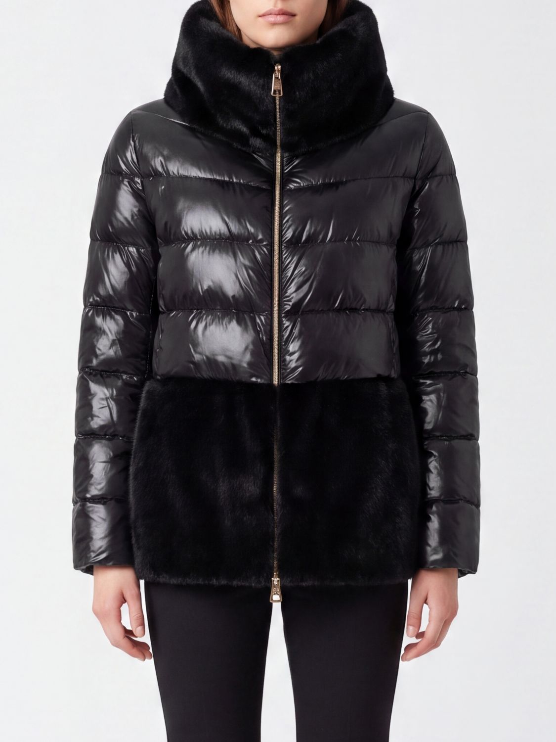 HERNO Herno Short Ultralight Nylon Down Jacket with Faux Fur Details