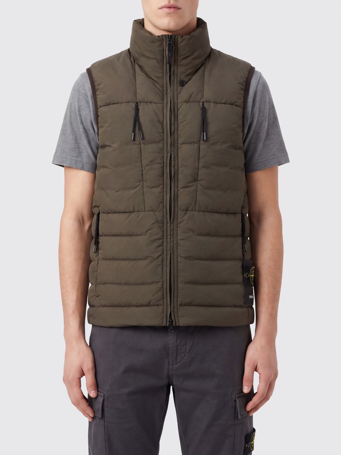 STONE ISLAND Stone Island Quilted Nylon Vest with Funnel Neck and Compass Logo