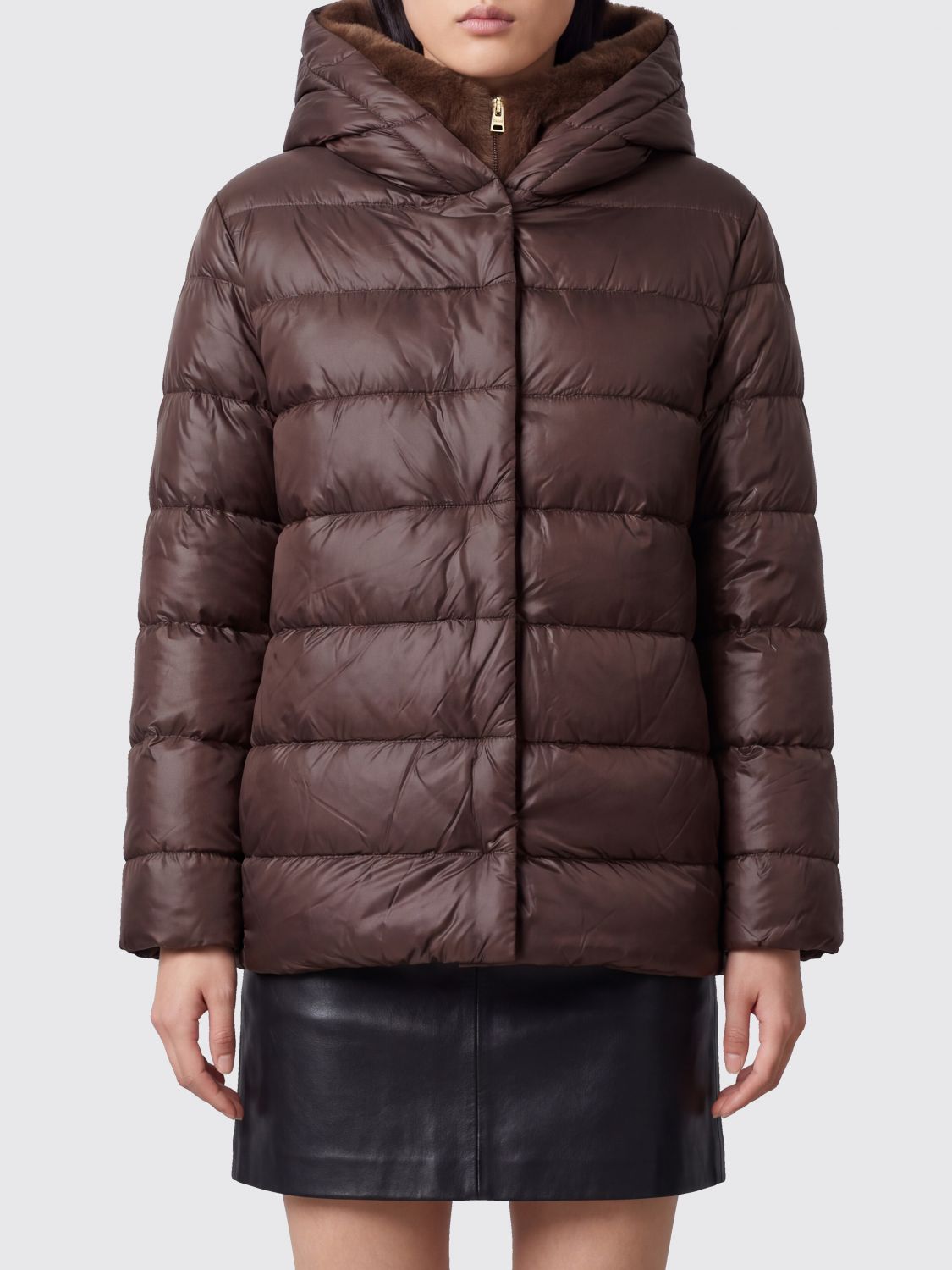 HERNO Herno Water-Repellent Nylon Down Jacket with Shearling Hood