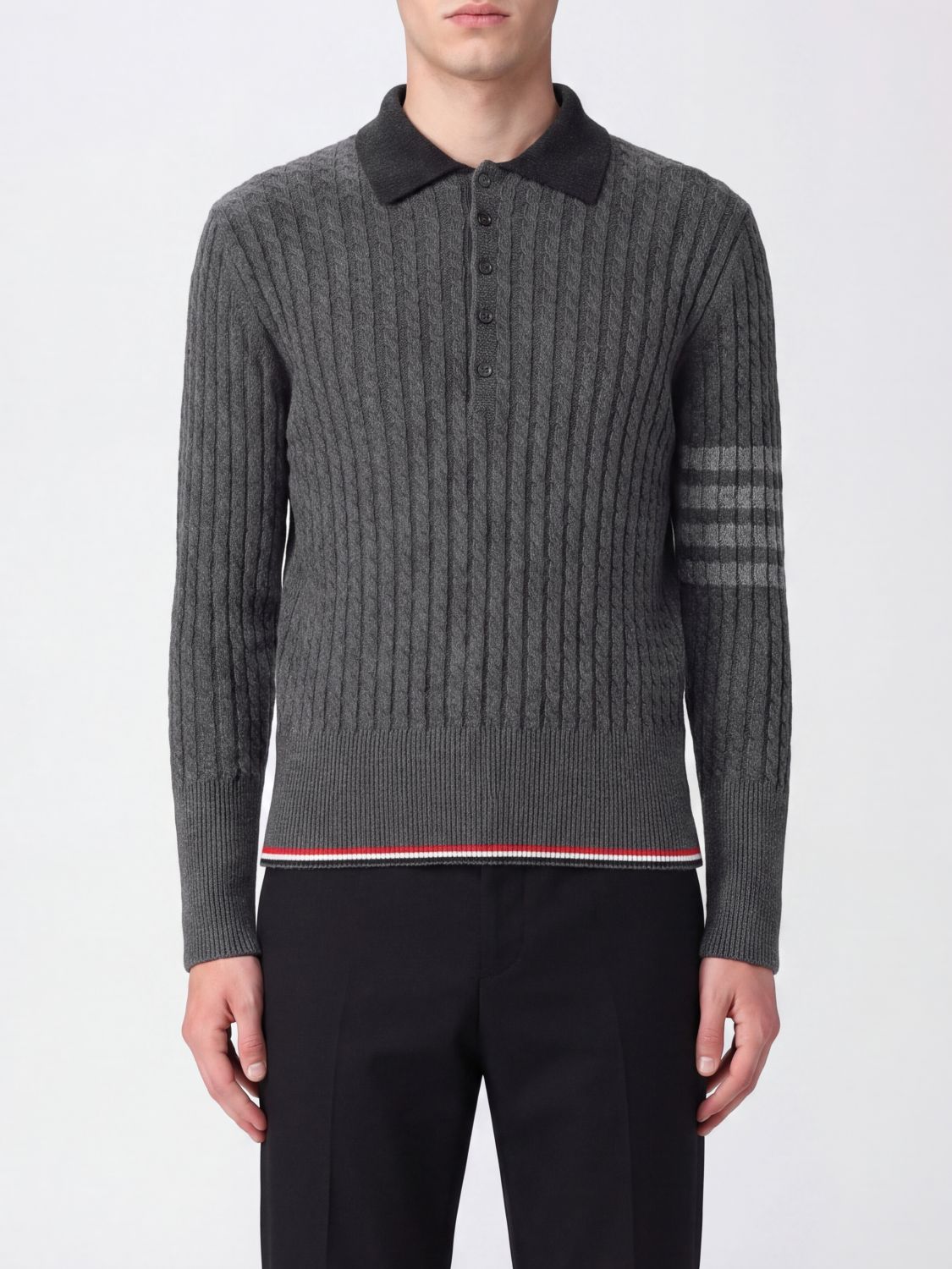 THOM BROWNE 4-bar slim fit long-sleeved virgin wool polo