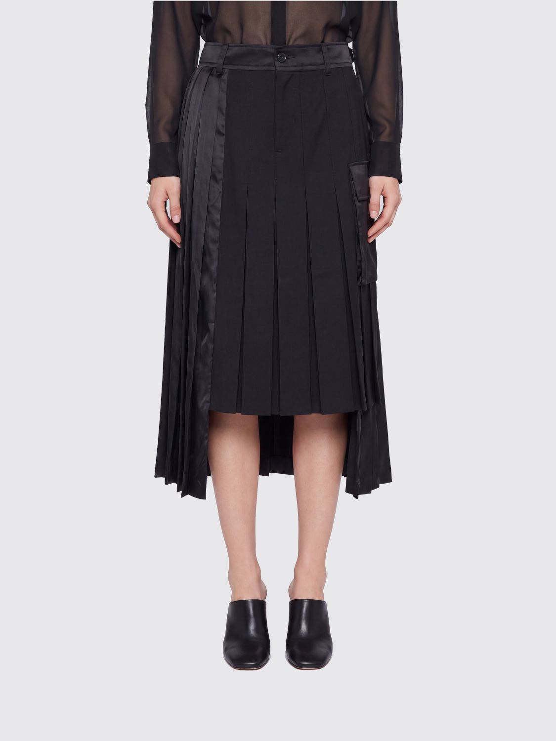 SACAI Sacai Asymmetrical Wool Blend Midi Skirt