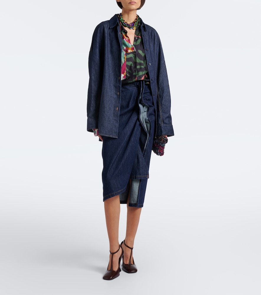 DRIES VAN NOTEN Dries Van Noten Asymmetric Draped Denim Midi Skirt