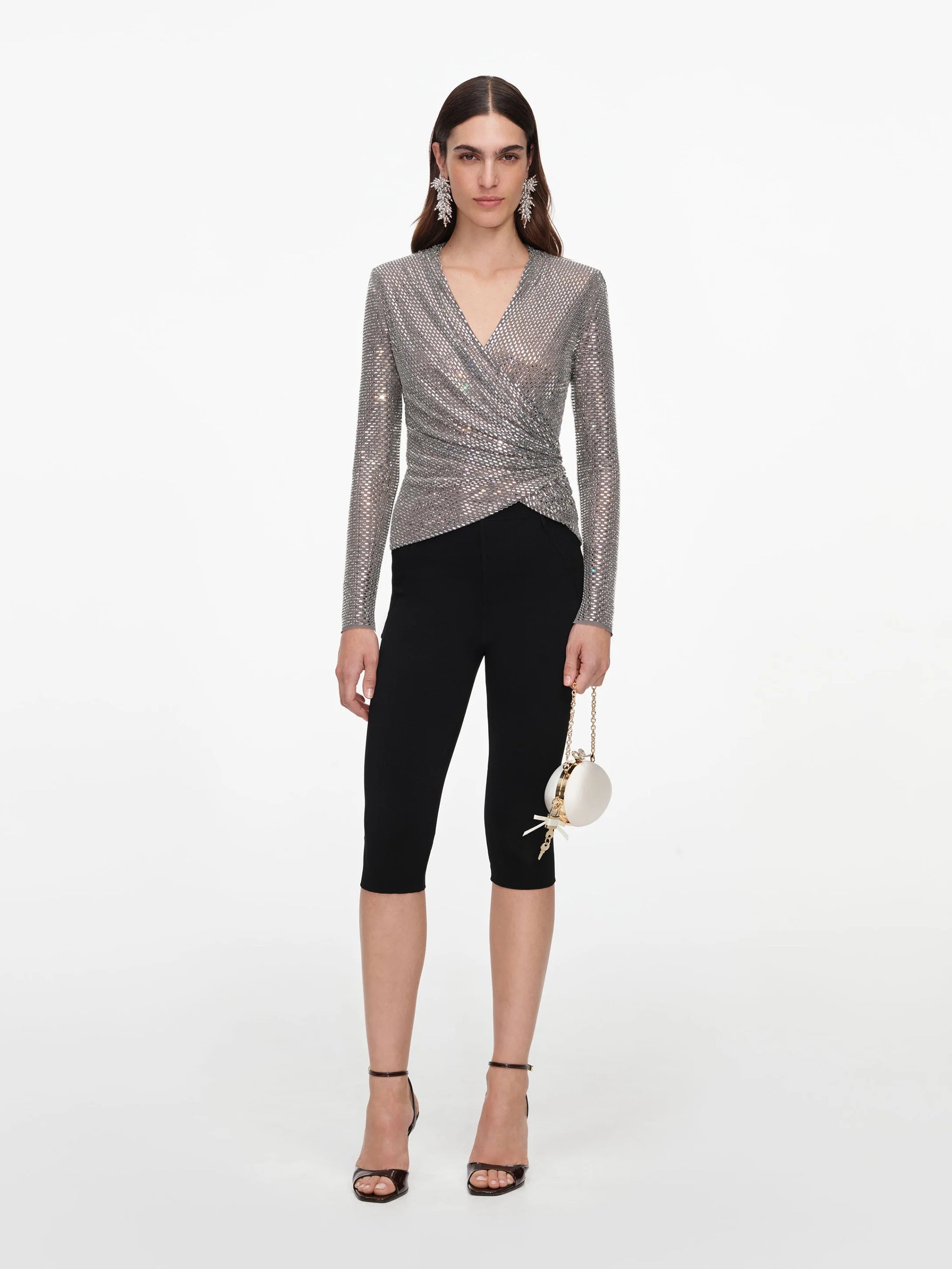 SELF-PORTRAIT SELF-PORTRAIT All-Over Rhinestone Embellished Wrap Top