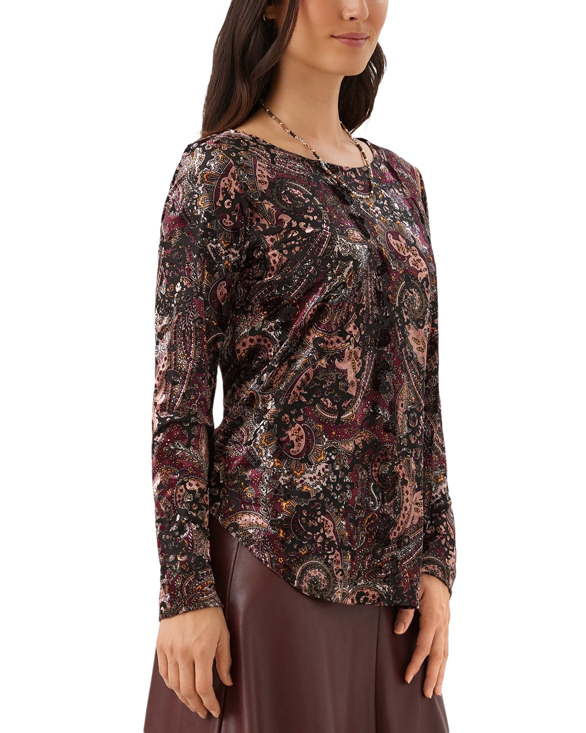 KAREN KANE Karen Kane Long Sleeve Velvet Burnout Top