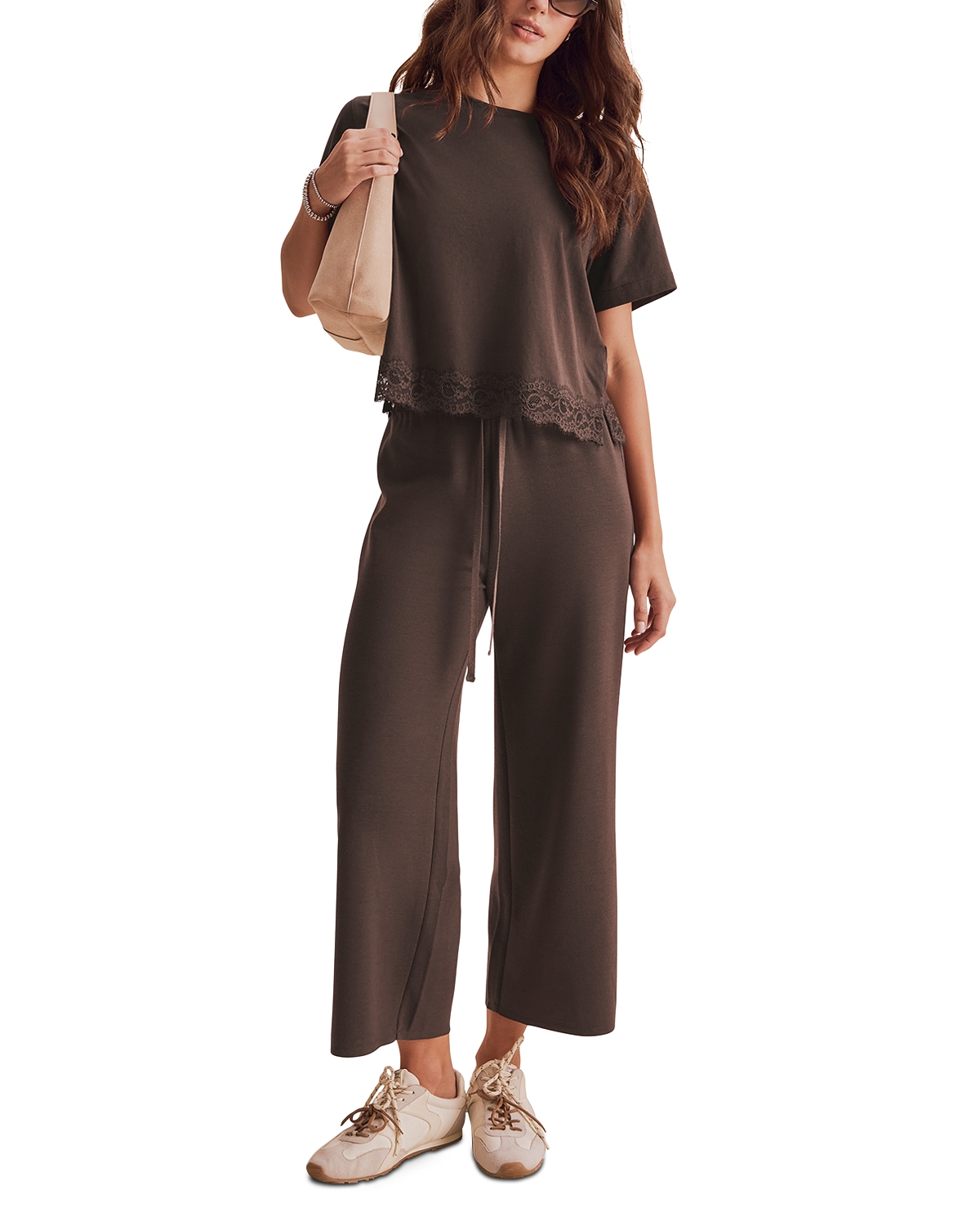 SPLENDID Splendid Lace Trim Short Sleeve Tee