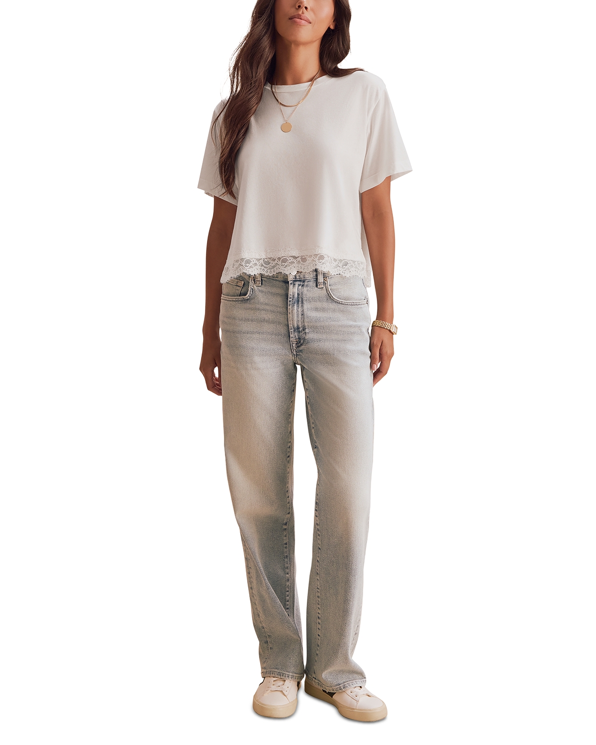 SPLENDID Splendid Lace Trim Short Sleeve Tee