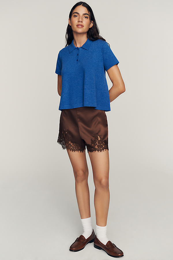 MAEVE Maeve Short Sleeve Wool-Cashmere Blend Polo Top