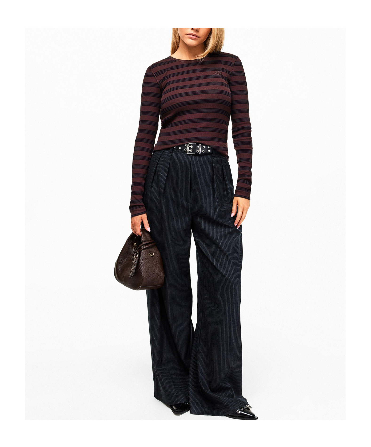 GANNI Ganni Striped Long Sleeve Crewneck T-Shirt