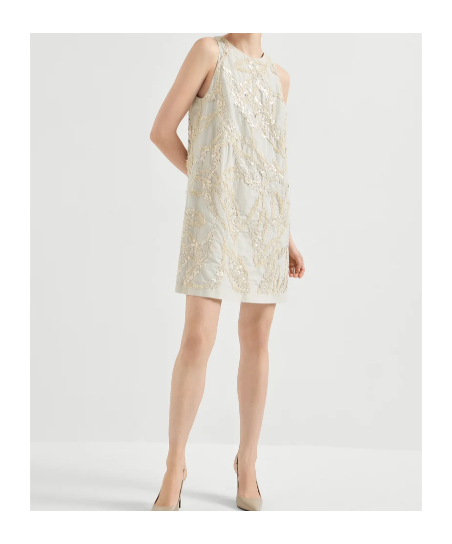 BRUNELLO CUCINELLI Brunello Cucinelli Techno Cotton Poplin Mini Dress with Dazzling Seabed Embroidery