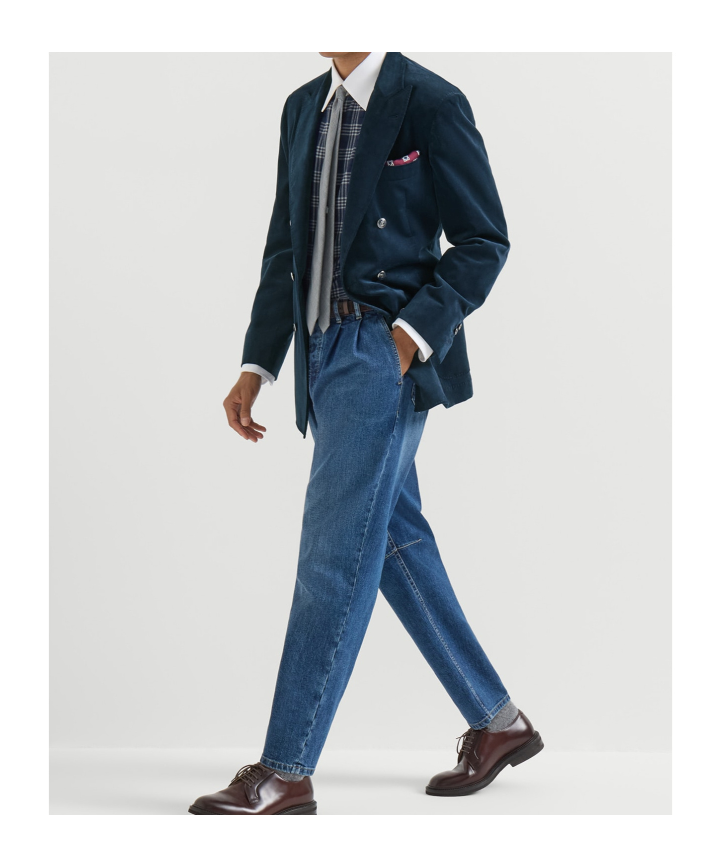 BRUNELLO CUCINELLI Cotton and lyocell tartan flannel shirt with contrast Italian collar and cuffs